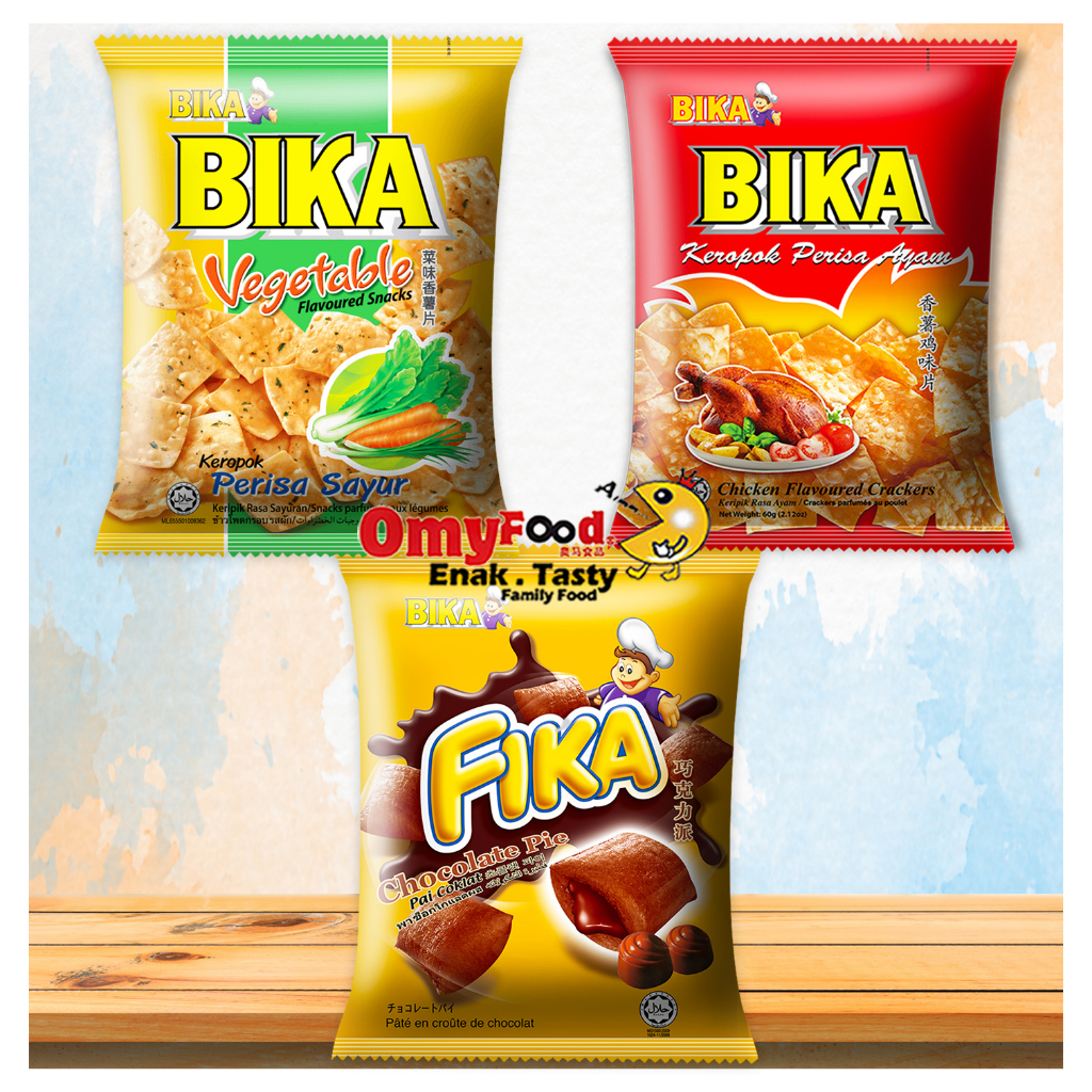 60g, 70g Big Pack Bika Vegetable Flavoured Snack / Chicken Flavoured Crackers / Fika Chocolate ...