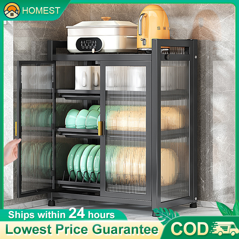 Multi-layer Storage Shelves with Door Dapur Kabinet Rak Dapur Kitchen ...