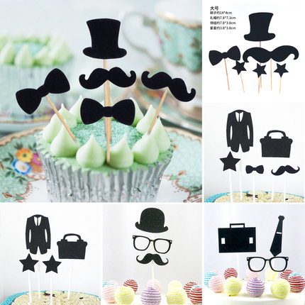 5 pieces Fathers day Moustache Ribbon cake topper A Pack of 5 Boys Male ...