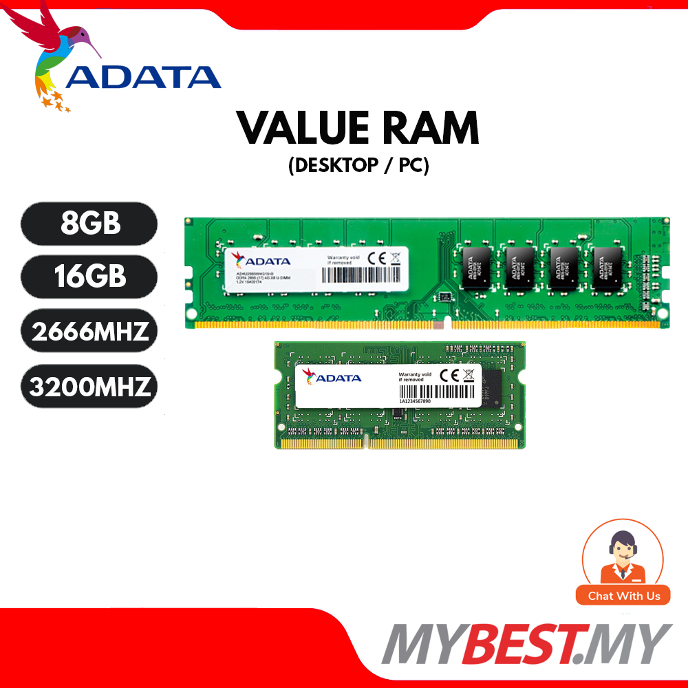 ADATA DDR4 2666MHZ / 3200MHz Value PC RAM / DESKTOP RAM | Shopee ...