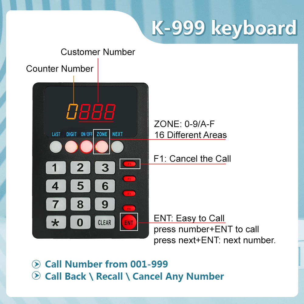 Wireless Queue Number System aloud Calling System / 3-Digit Calling Management Wireless Call ...