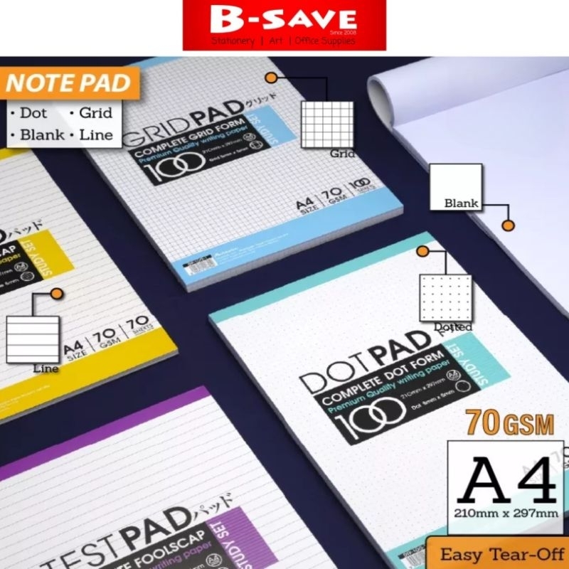 MASTERPRINT A4 Test Pad 70gsm Exam Pad Sketching (Blank / Dot / Grid ...