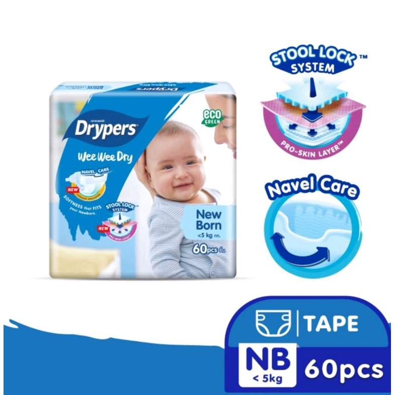 Drypers Wee Wee Dry NewBorn NB 60 (1 Pack) | Shopee Philippines