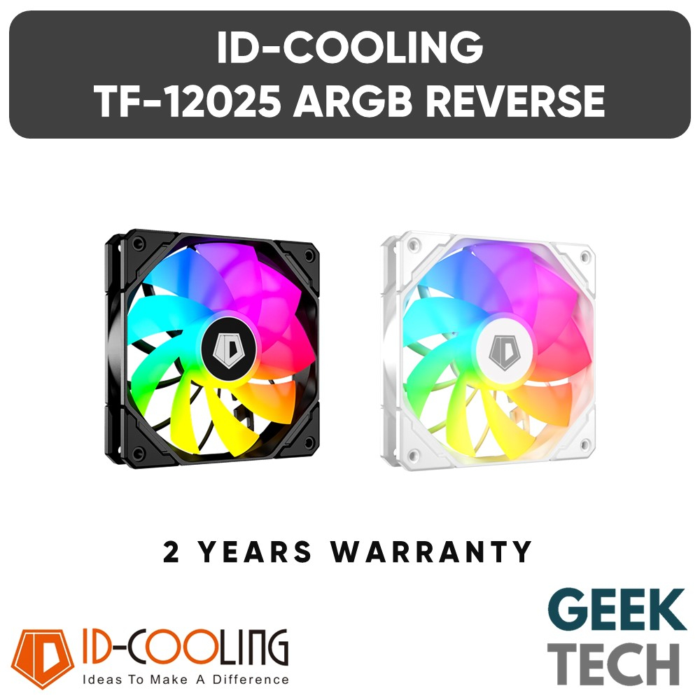 ID-Cooling TF-12025-ARGB Reverse 120mm ARGB PWM Case Fan - 120mm ARGB PWM Reversed Air Flow Fan ...