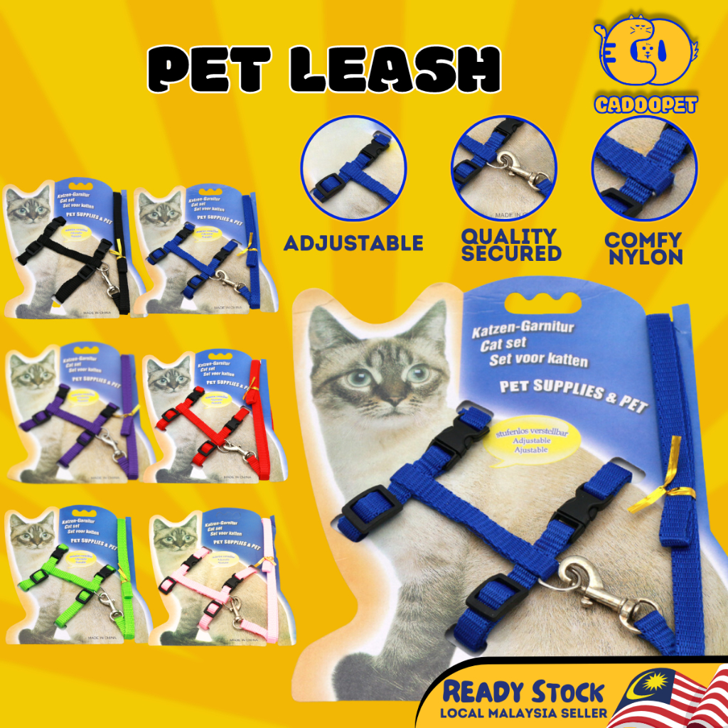 Tali Kucing Berjalan Pet Harness Lead Cat Dog Rope Adjustable Tali ...