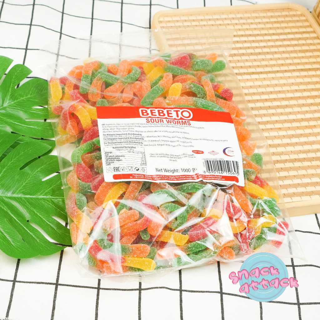 Bebeto Sour Worms Gummy Candy [HALAL] - 1kg | Shopee Philippines