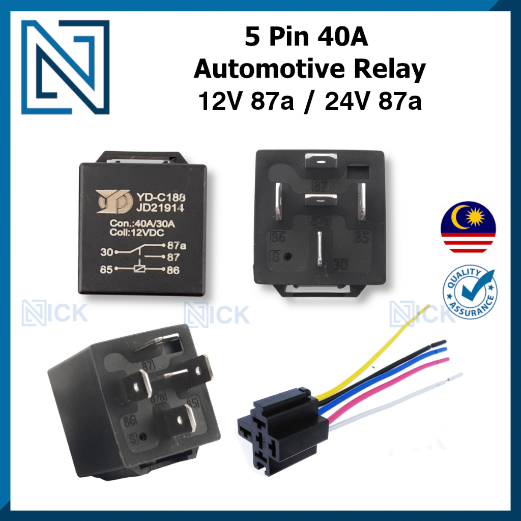 JD2914 5 Pin 87a Relay 12V / 24V 40A Automotive Universal Car Lorry ...
