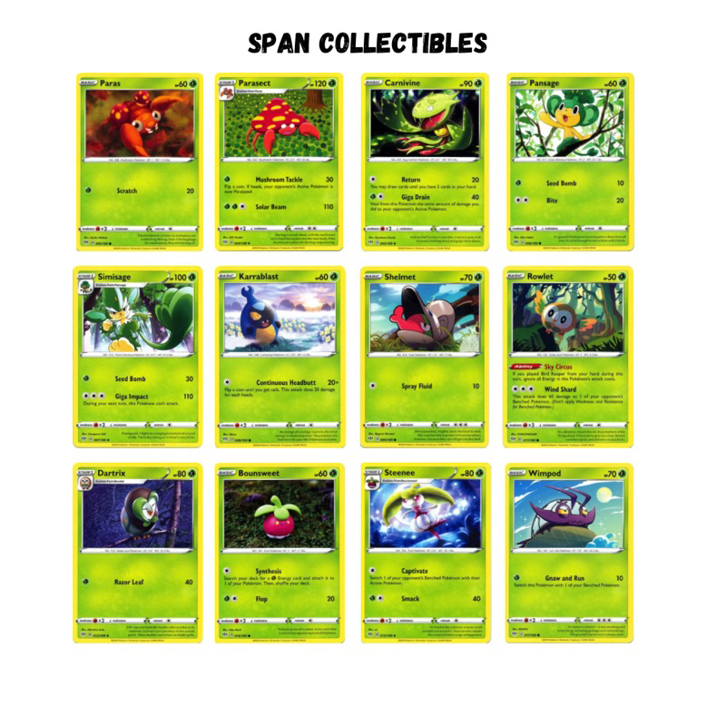 Pokemon TCG - Sword & Shield Darkness Ablaze Grass Pokemon Common ...