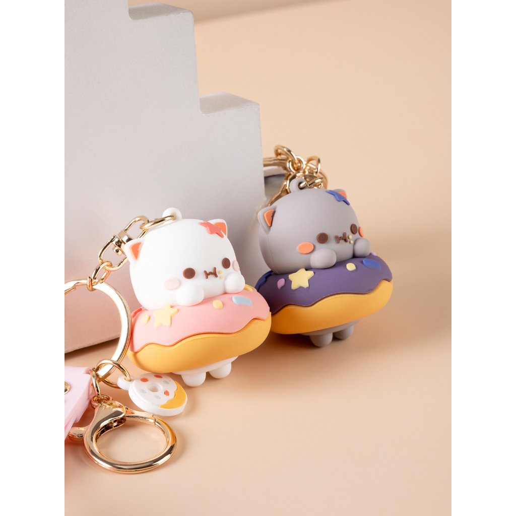 GANTUNGAN Peach Goma Couple Keychain Cat Decoration Bag Keychain Bag ...