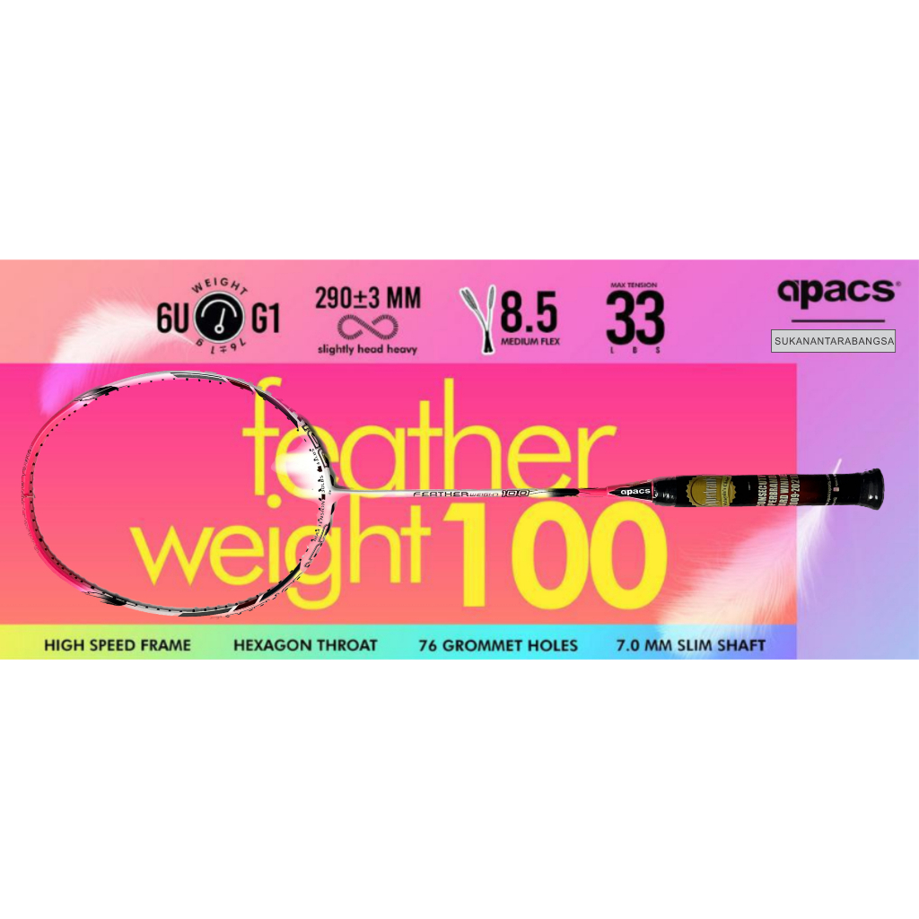 APACS FEATHER WEIGHT 100 Badminton Racket 6U (FREE String, String ...