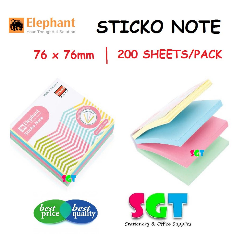 ELEPHANT Sticko Note 76 x 76mm ( 200 Sheets / Pack ) | Shopee Philippines
