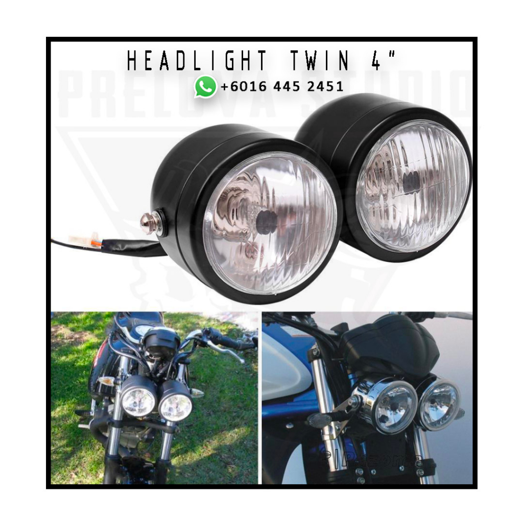 4" HEADLIGHT TWIN DOUBLE CAFE RACER RETRO UNIVERSAL CUSTOM MOTORCYCLE ...