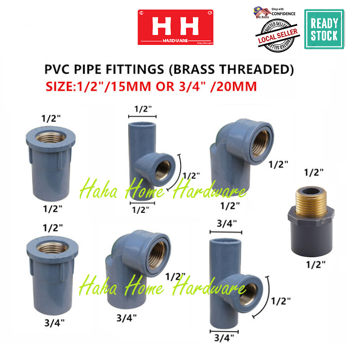 PVC PT P/T Socket,Tee, Elbow PVC Pipe Fitting With Brass Thread Connector 15mm 20mm 1/2" 3/4 ...