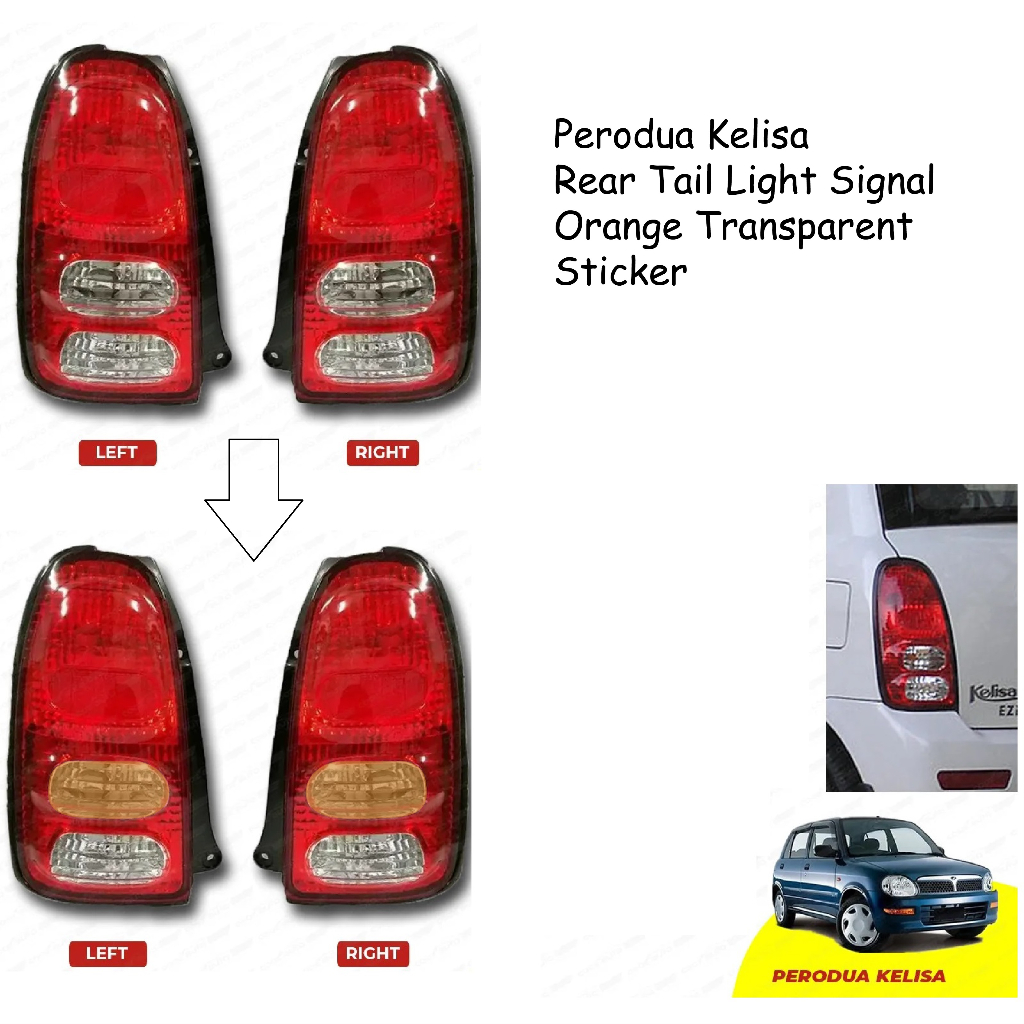 CFS572 Pre-cut Orange Transparent sticker for Perodua Kelisa Rear Tail ...