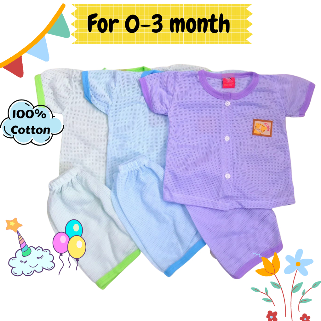 Baju Lubang Newborn Baby Eyelet Boy Girl Unisex Pyjamas Short Sleeves ...