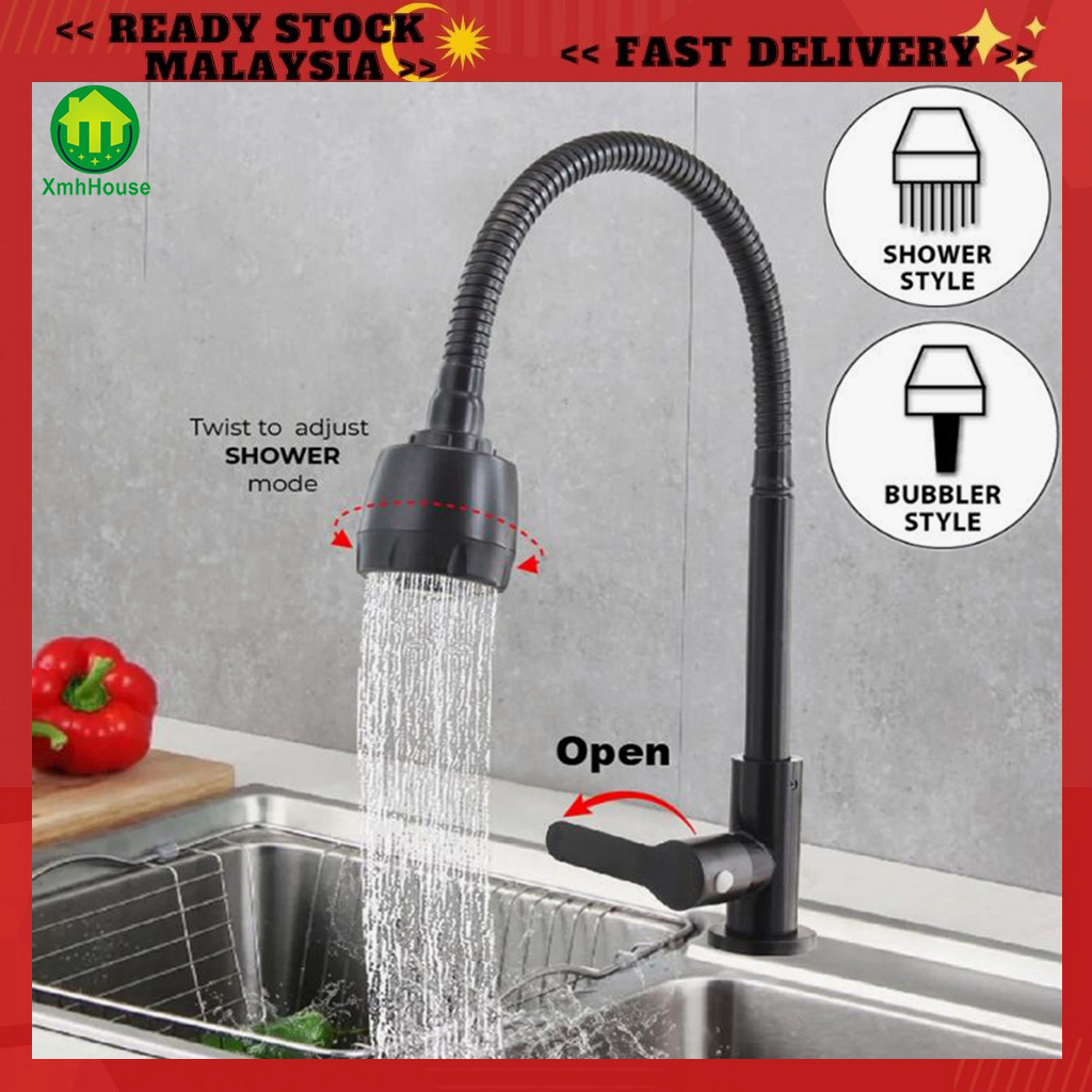 Matte Black Stainless Steel In Wall Kitchen Faucet Flexible Pillar Bain ...