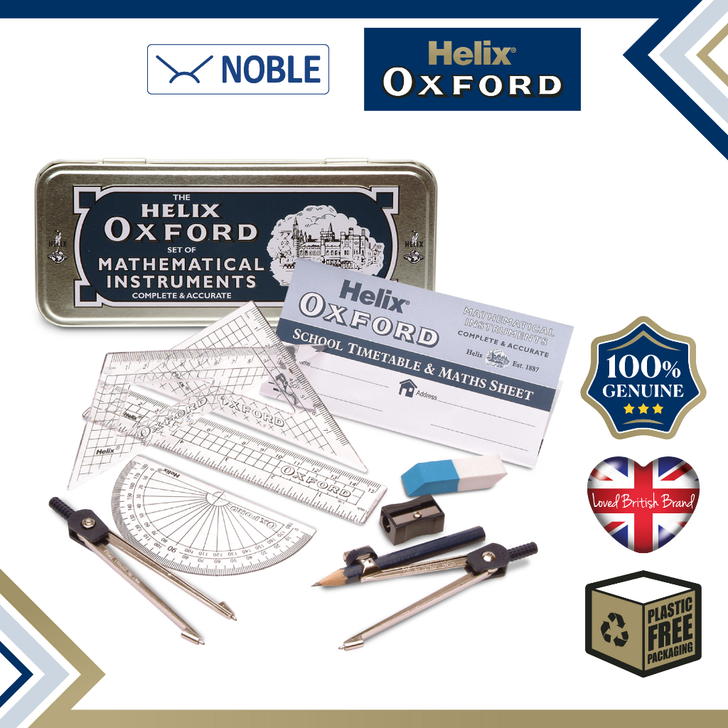 Helix OXFORD Set of Mathematical Instruments Compass Set / Metal Case ...
