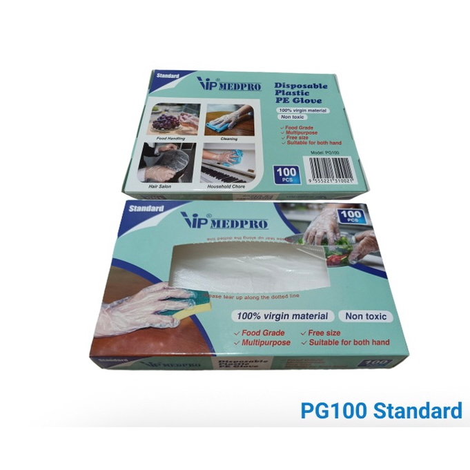 PG100 VIP MEDPRO Disposable Plastic PE Glove 100pcs | Shopee Philippines