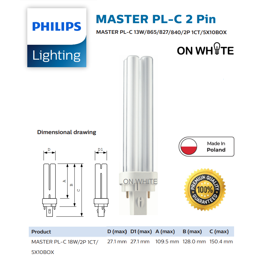 PHILIPS OR WISELITE PLC TUBE 10W / 13W / 18W / 26W DAYLIGHT /COOLWHITE ...