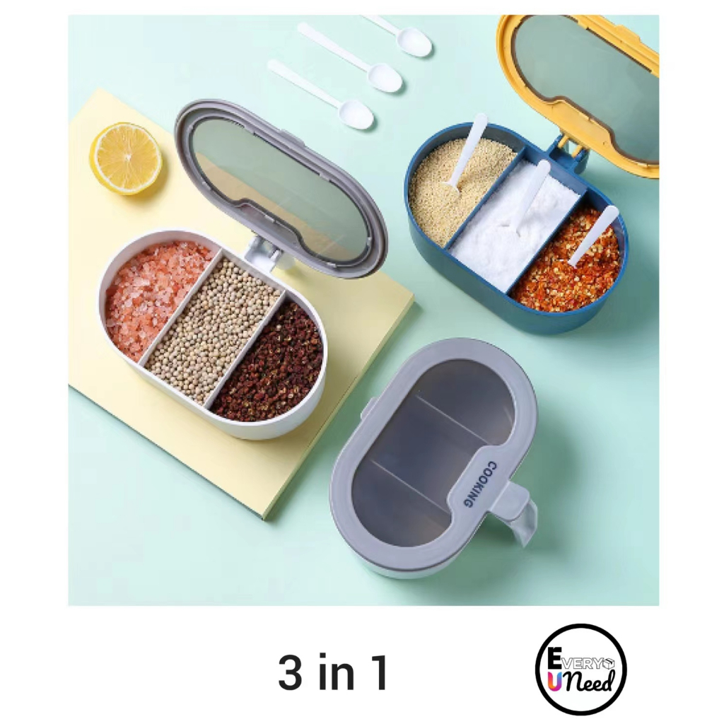 3 Grid Seasoning Storage Box/Salt and Pepper Spice Jar With Lid Spice ...