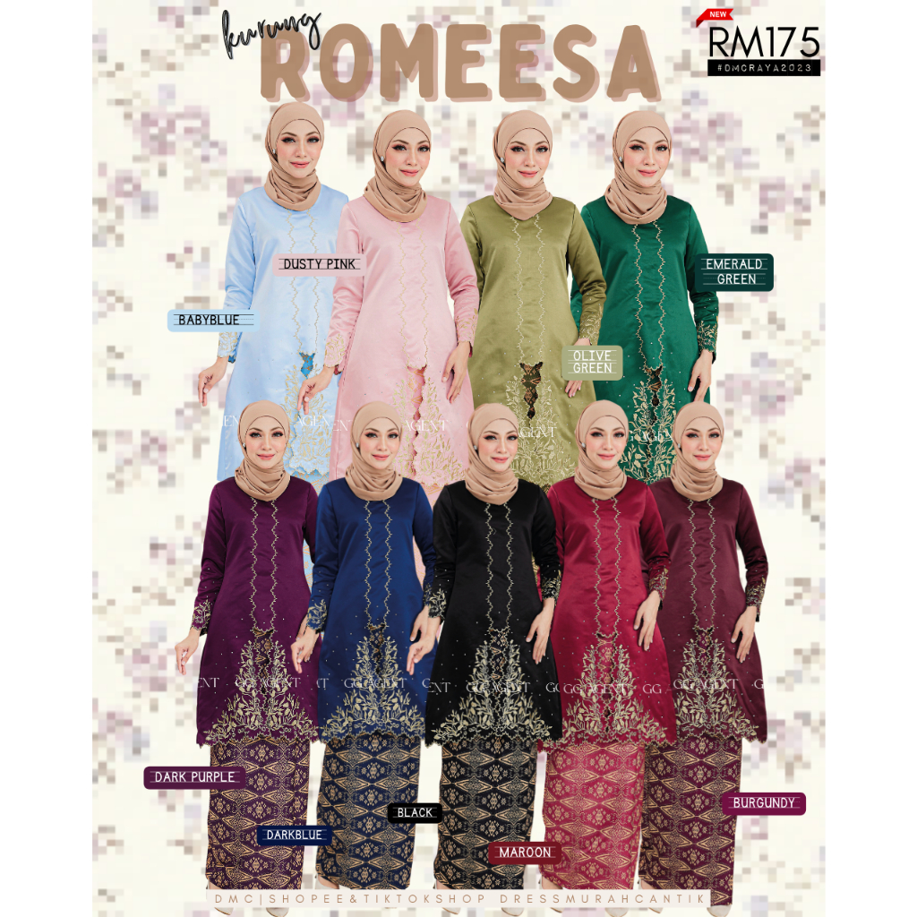 Raya 2025 ROMEESA Kurung Songket SML XL ️Modern Baju Kurung Embroidery Fabric Songket Pattern ...
