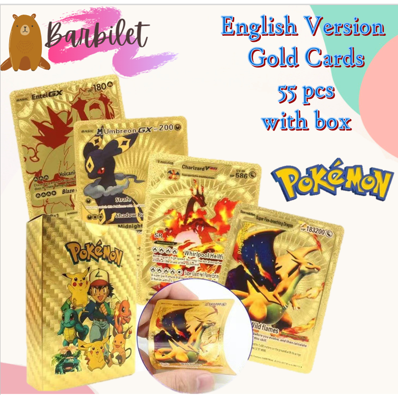 55 pcs Gold Game Cards Family Card Game Collection Pikachu Trainer ...