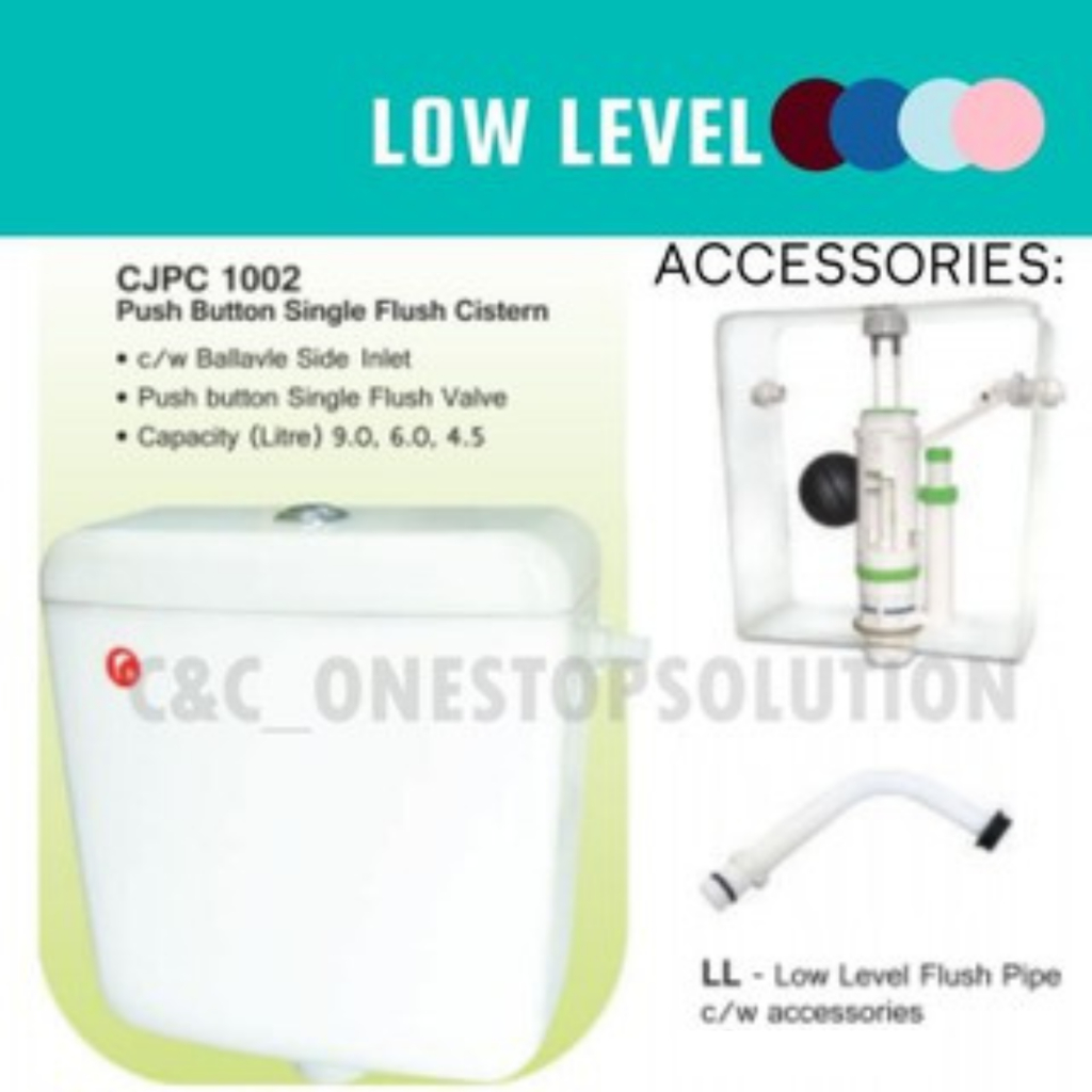 FULL SET CJ Toilet Water Tank Plastic Cistern Push Button Single Flush ...