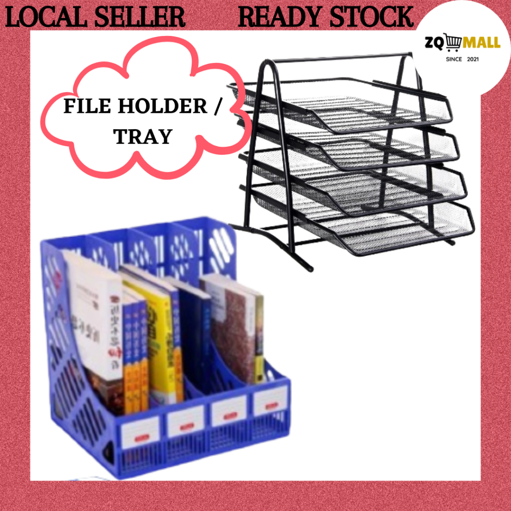 4 Sections File Stand Paper Tray Book Magazine Desktop Organizer ...