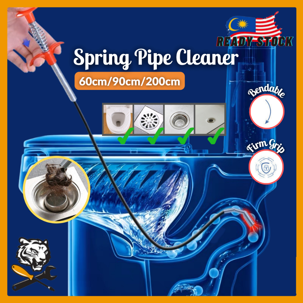 3THW Snake Drain Cleaner Spring Gripper Clog Remover Pipe Pembersih ...