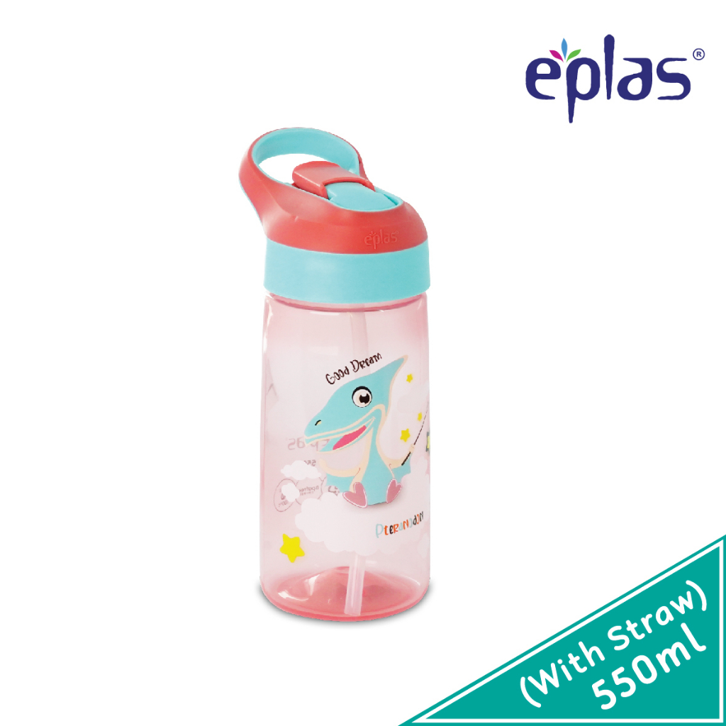 EPLAS KIDS Cartoon Water Bottle With Straw and Handle, Botol Air Kanak, 550/850ml, BPA Free ...