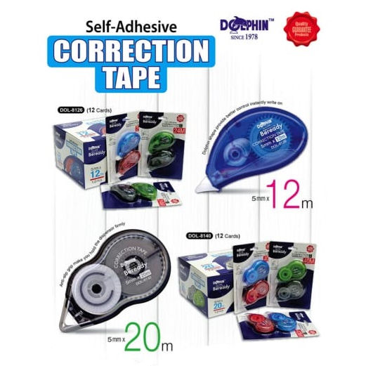 DOLPHIN CORRECTION TAPE DOL-8140-2'S TWIN PACK | Shopee Philippines