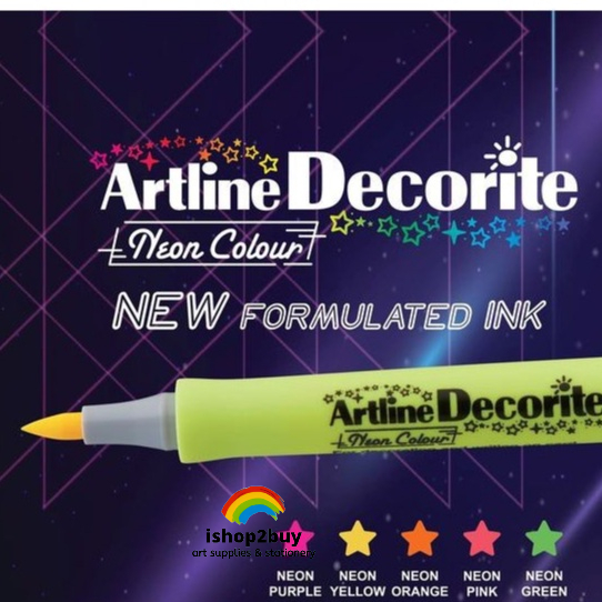 Artline Decorite Marker Pen Neon Colour Glow Under UV Lights Brush ...