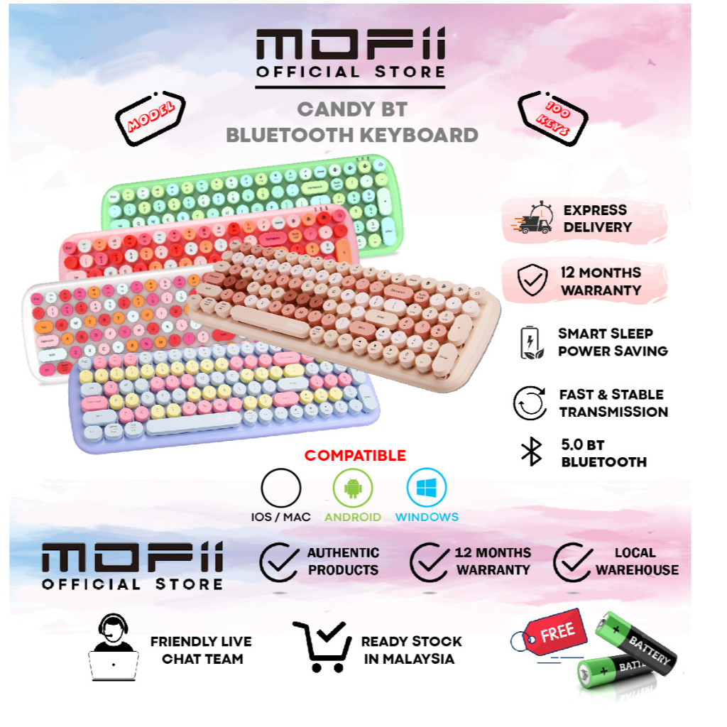 MOFII Candy BT Keyboard Bluetooth PC Laptop Office Table Typo Clicky ...
