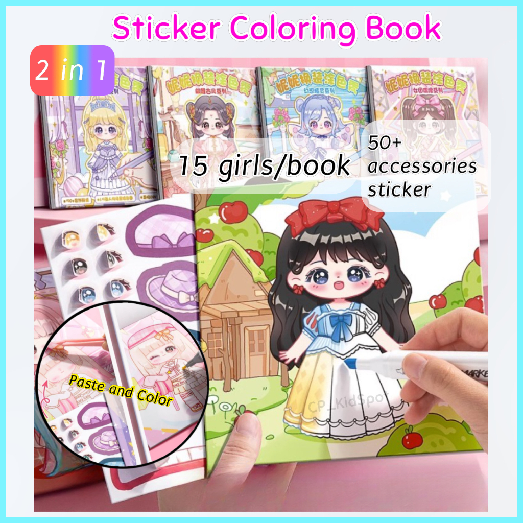 Sticker Colouring Book Cartoon DIY Creativity Dress Up Sticker Book ...