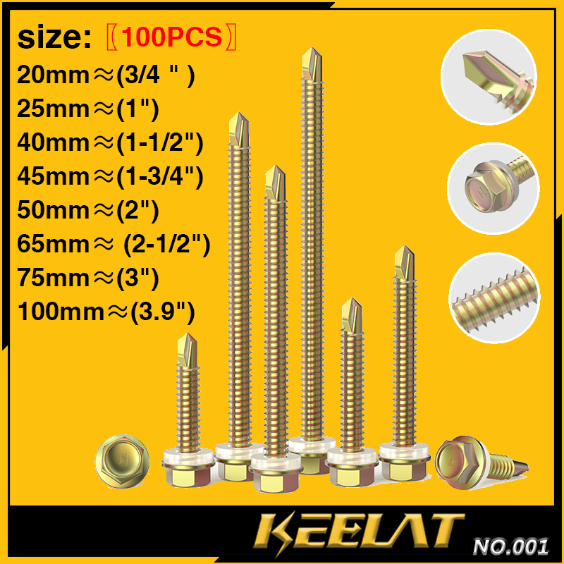 KEELAT Hex Self Drilling(100PCS) Screw Skru Atap Bumbung WITH WASHER ...