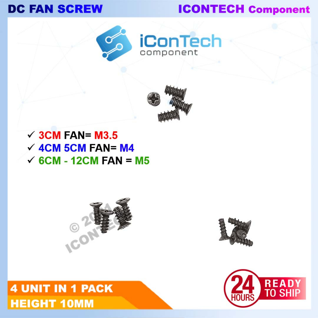 DC FAN SCREW FLAT HEAD SCREW SELF TAPPING SCREW FOR PC FAN | Shopee ...