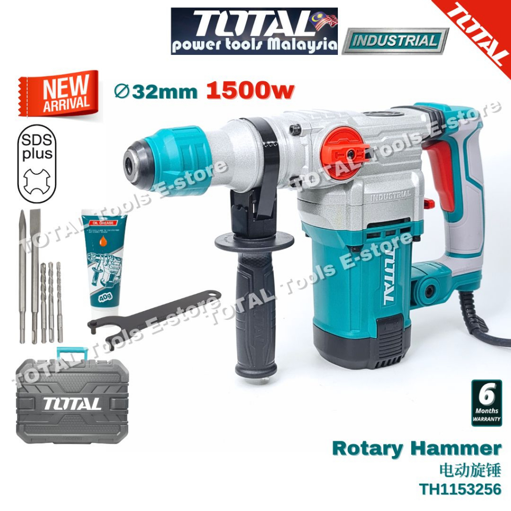 TOTAL Rotary Hammer 1500w + FREE 5 pcs Accessories + Oil grease 电锤 + 免费 ...