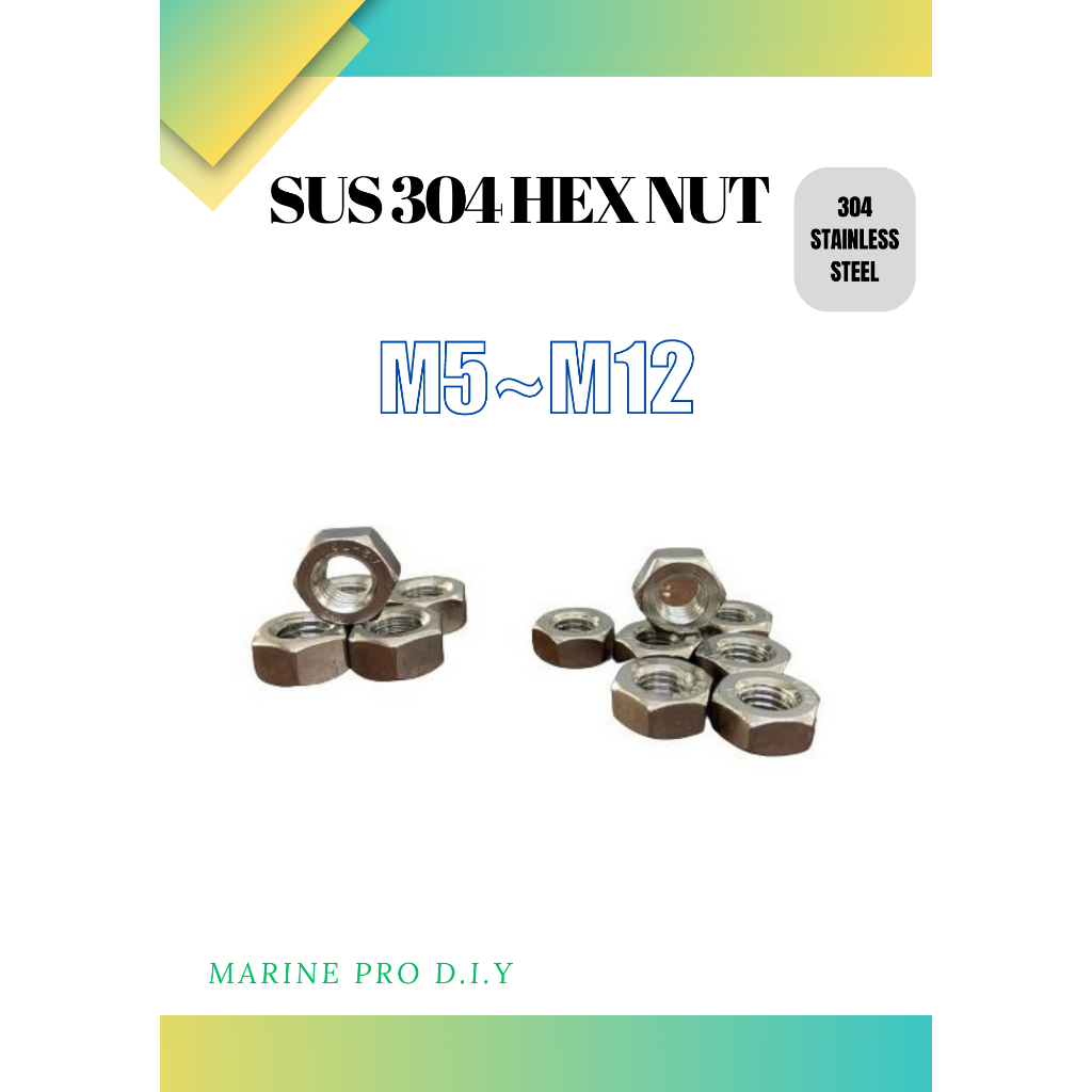 Hex Nut M5 M6 M8 M10 M12 304 Stainless Steel Hexagon Nut | Shopee ...