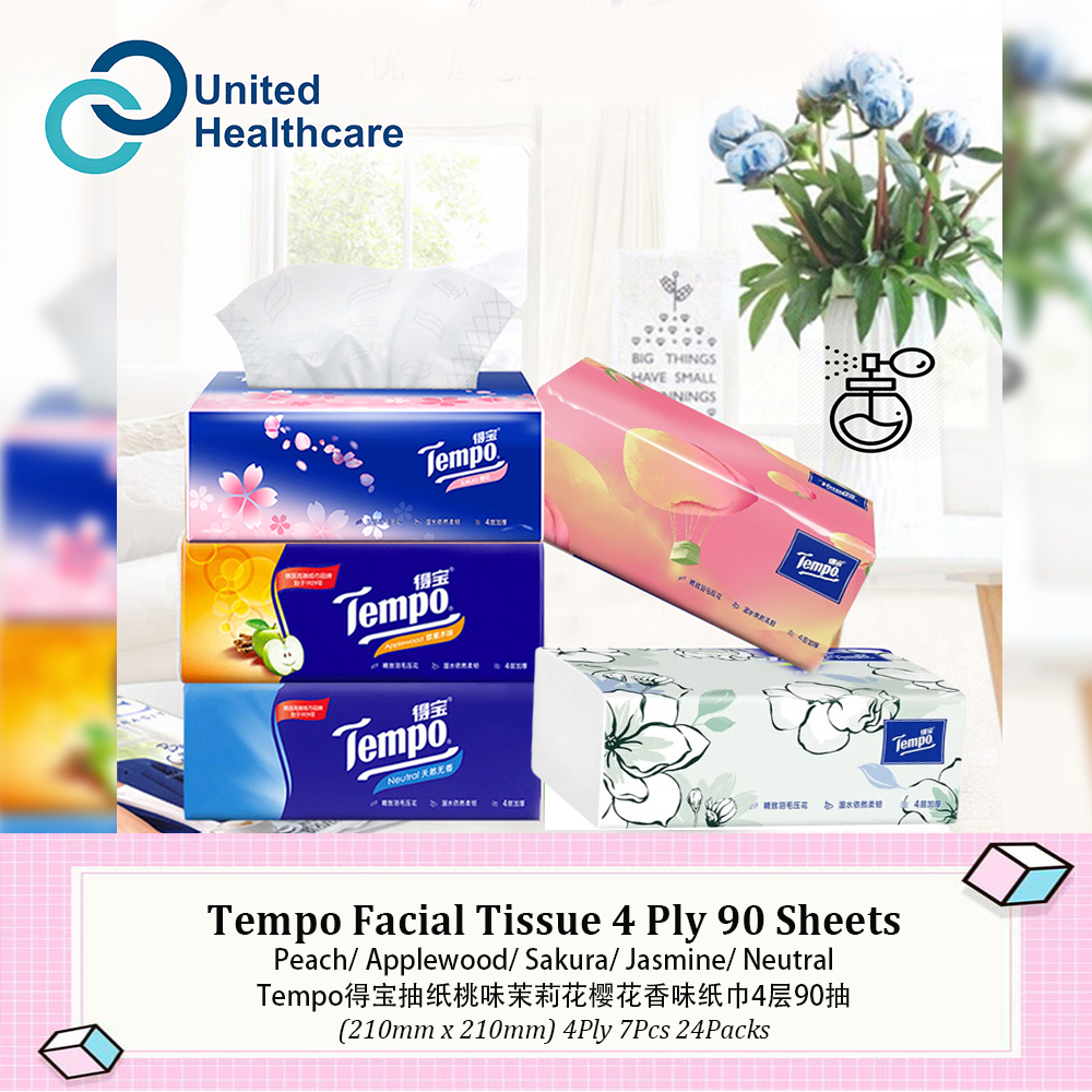 Tempo Facial Tissue 4 ply Peach/ Applewood/ Sakura/ Jasmine/ Neutral 90 ...