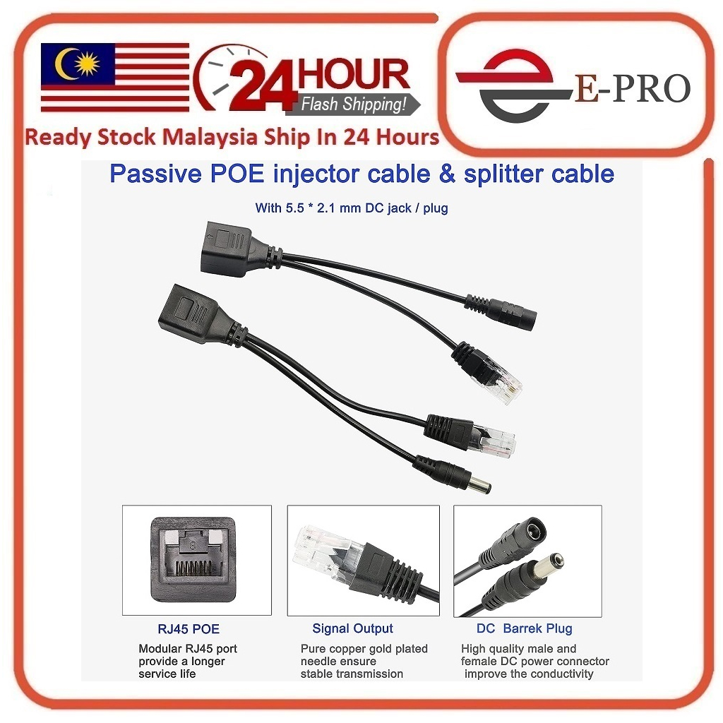 1 Set PoE Cable Passive Power Over Ethernet Adapter Cable Passive PoE Injector and PoE Splitter ...