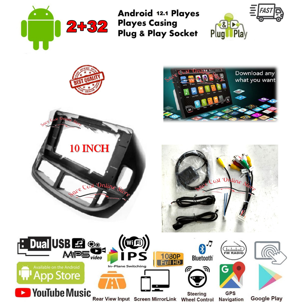 TOYOTA ESTIMA ACR30 2000 - 2005 10 INCH android player PLUG N PLAY with ...