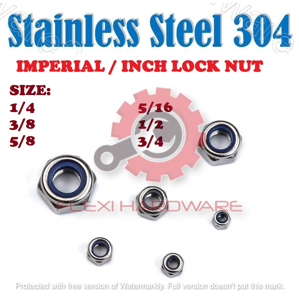 Hex Lock Nut Inch Imperial Size 1/4 - 3/4 Stainless Steel 304 Hexagon ...
