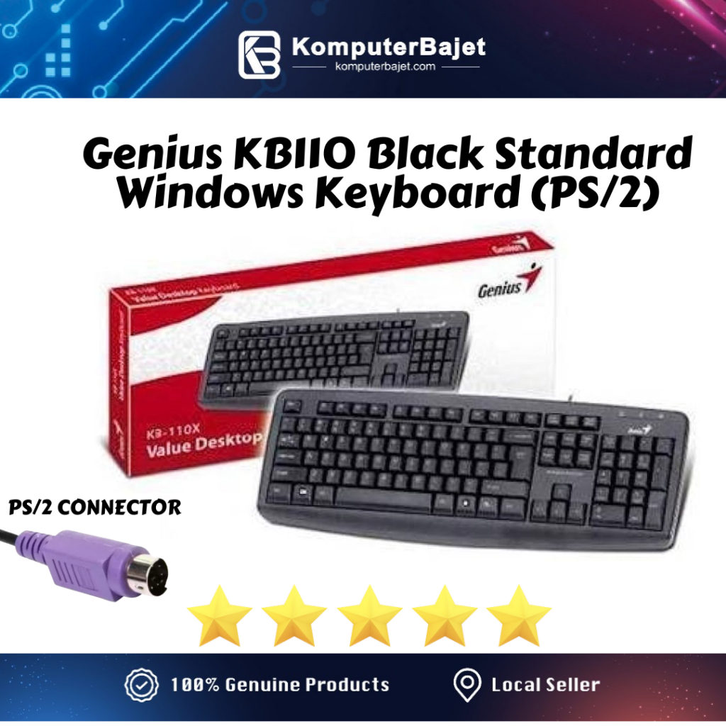 GEN-KB110X Genius KB110 Black Standard Windows Keyboard PS/2 FOR ...