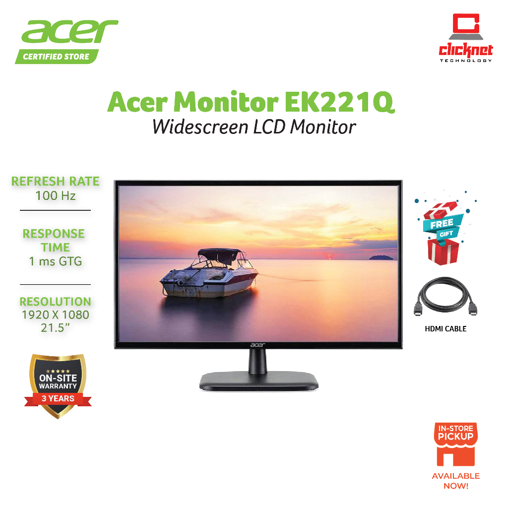 ACER EK221Q HBI 100Hz 1ms, 21.5" FHD MONITOR BLACK | Shopee Philippines