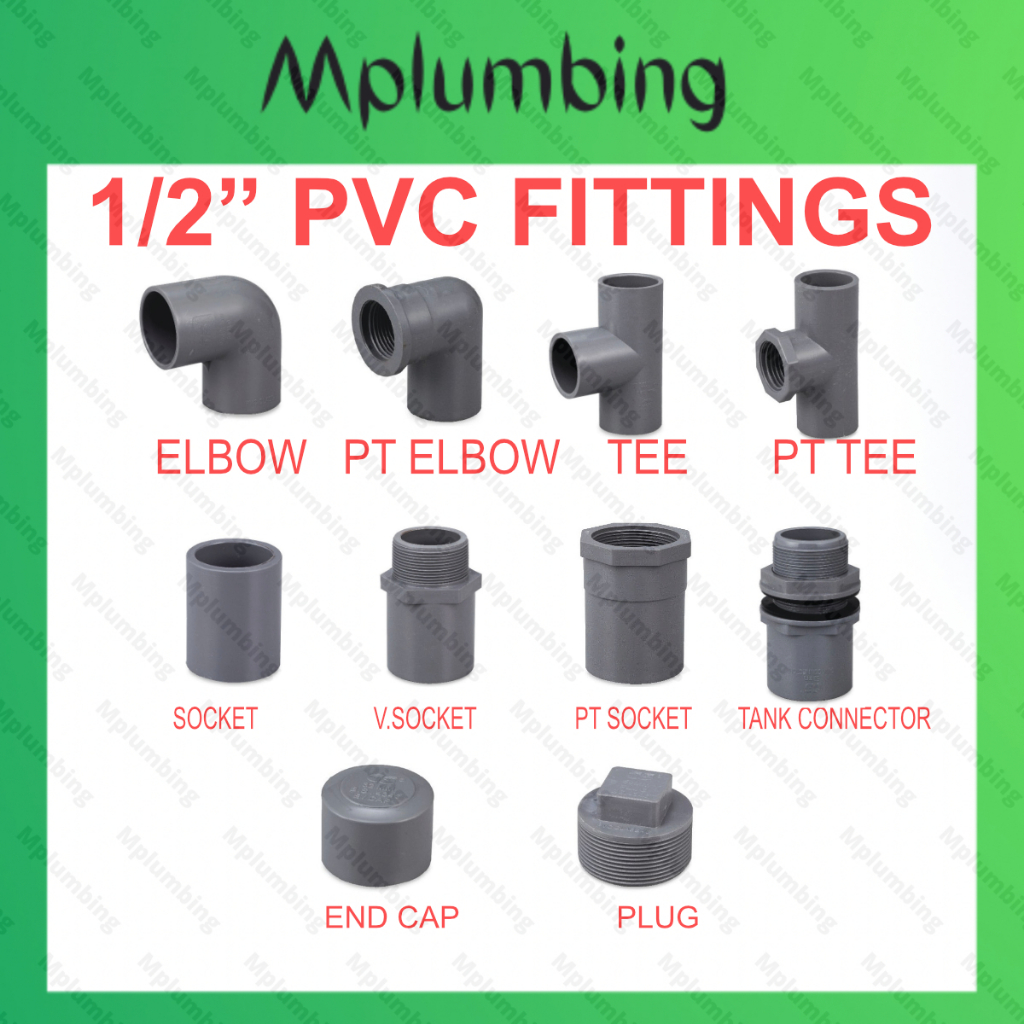 1/2" 15MM PVC FITTINGS - PT ELBOW VALVE SOCKET TEE TANK CONNECTOR END CAP PLUG | Shopee Philippines