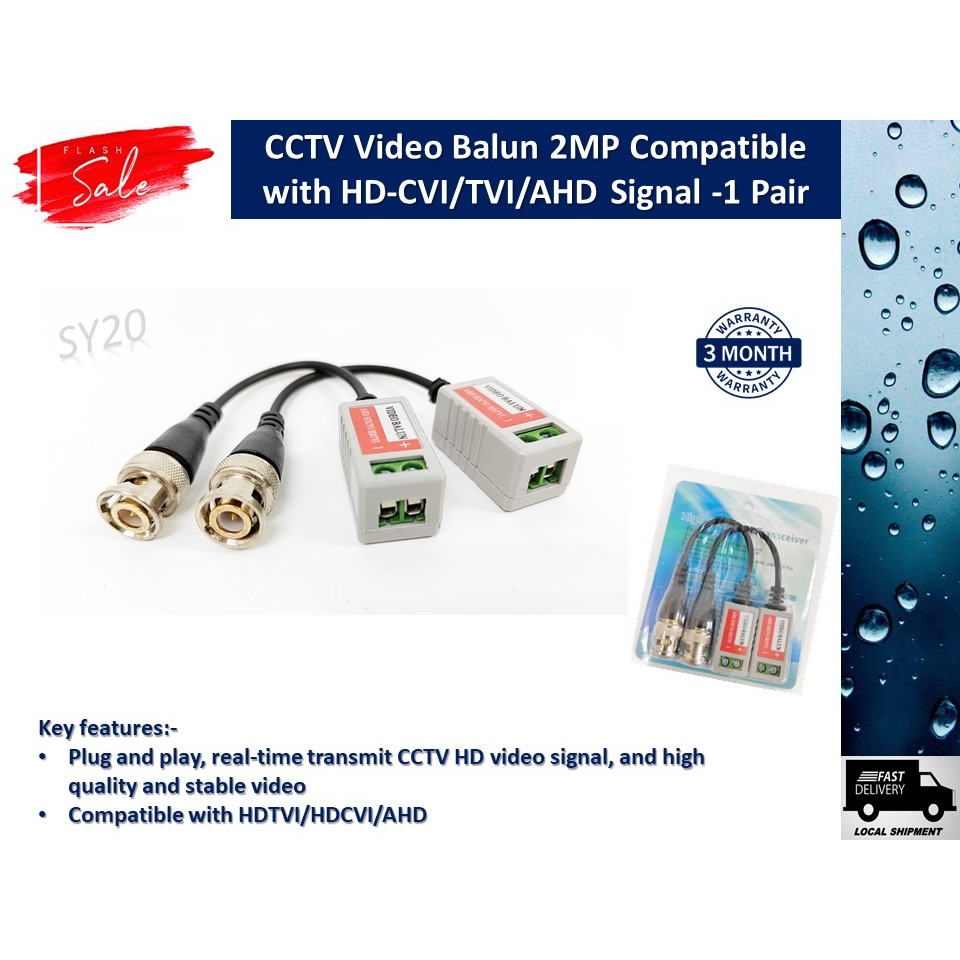 CCTV Video Balun 2MP 1080P Compatible with HD-CVI/TVI/AHD Signal (1 ...