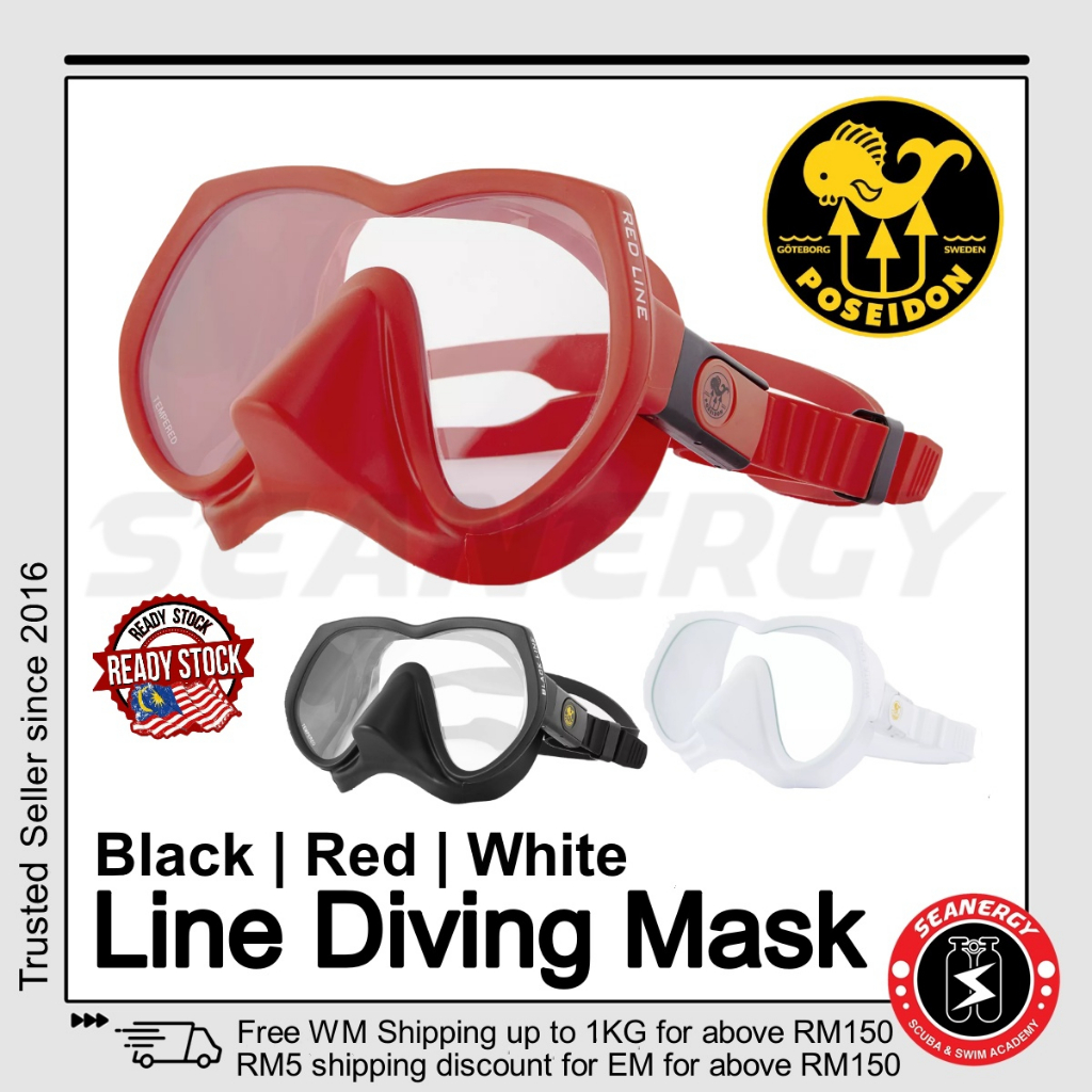 Poseidon Black Line Red Line White Line Scuba Diving Mask Low Voume ...