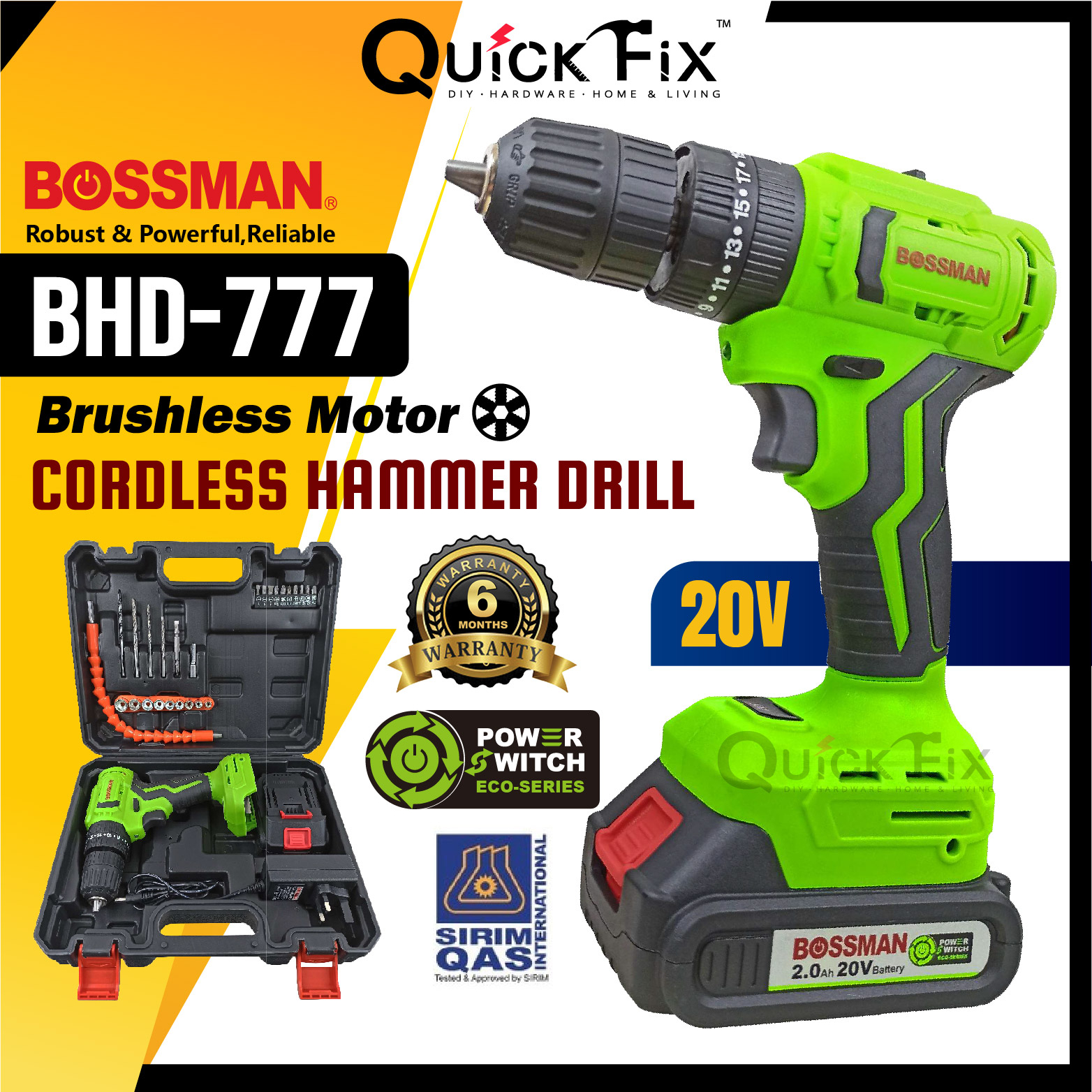 QuickFix BHD 777 Power Hand Drill [20V Cordless 29 PCS SET] Impact ...