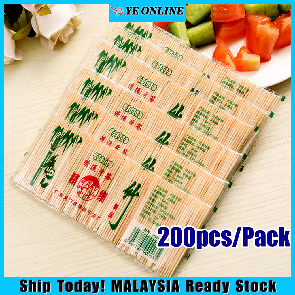 200pcs Bamboo Toothpick Disposable Natural Toothpicks Fruit Single ...