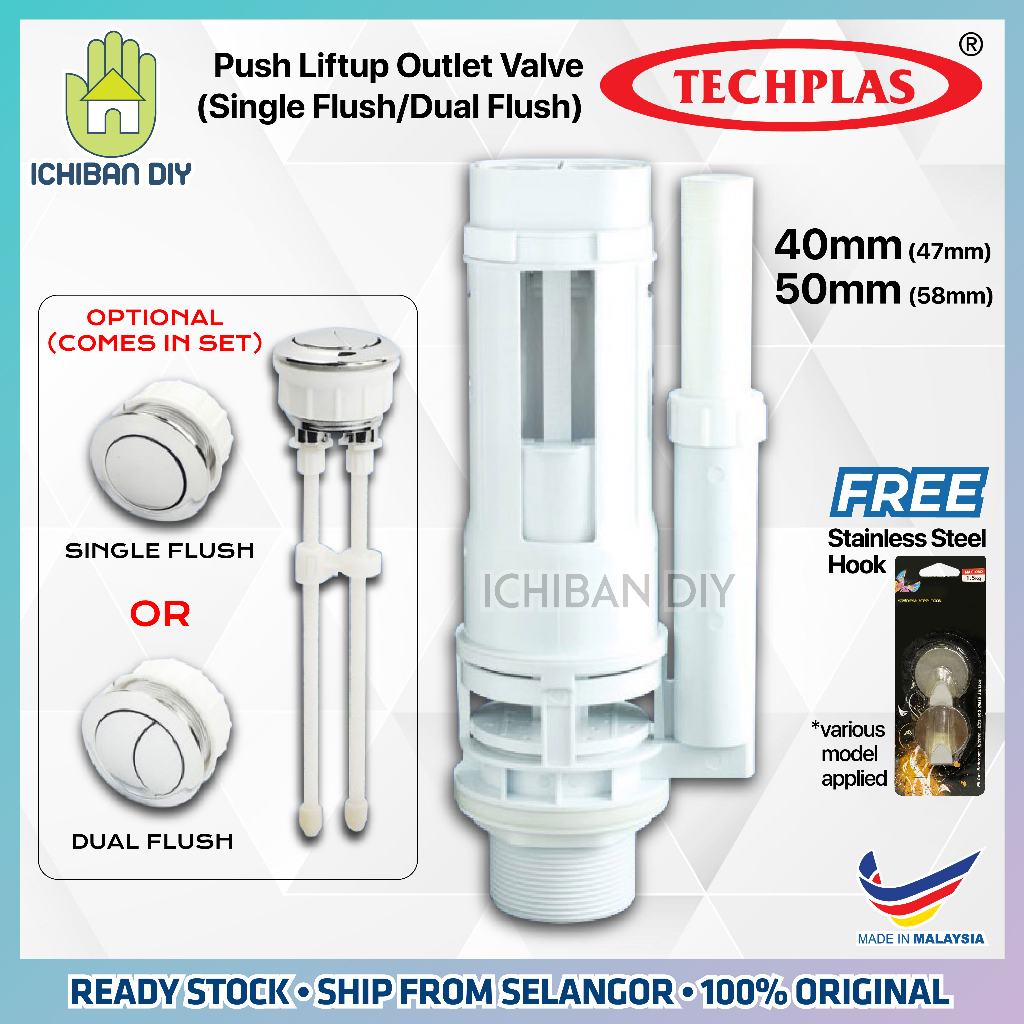 Techplas Single/ Dual Flush Push Button Liftup Outlet Valve Water Tank ...